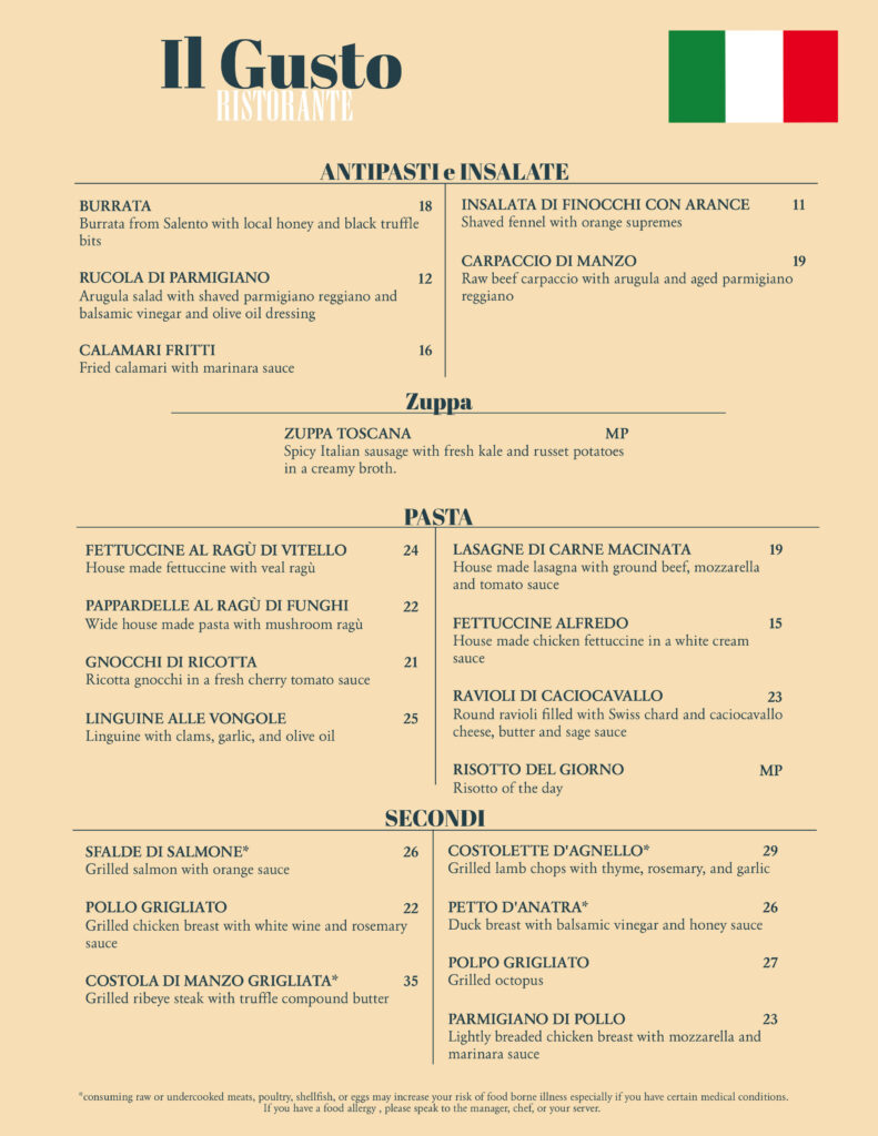 Menu – IL GUSTO RISTORANTE