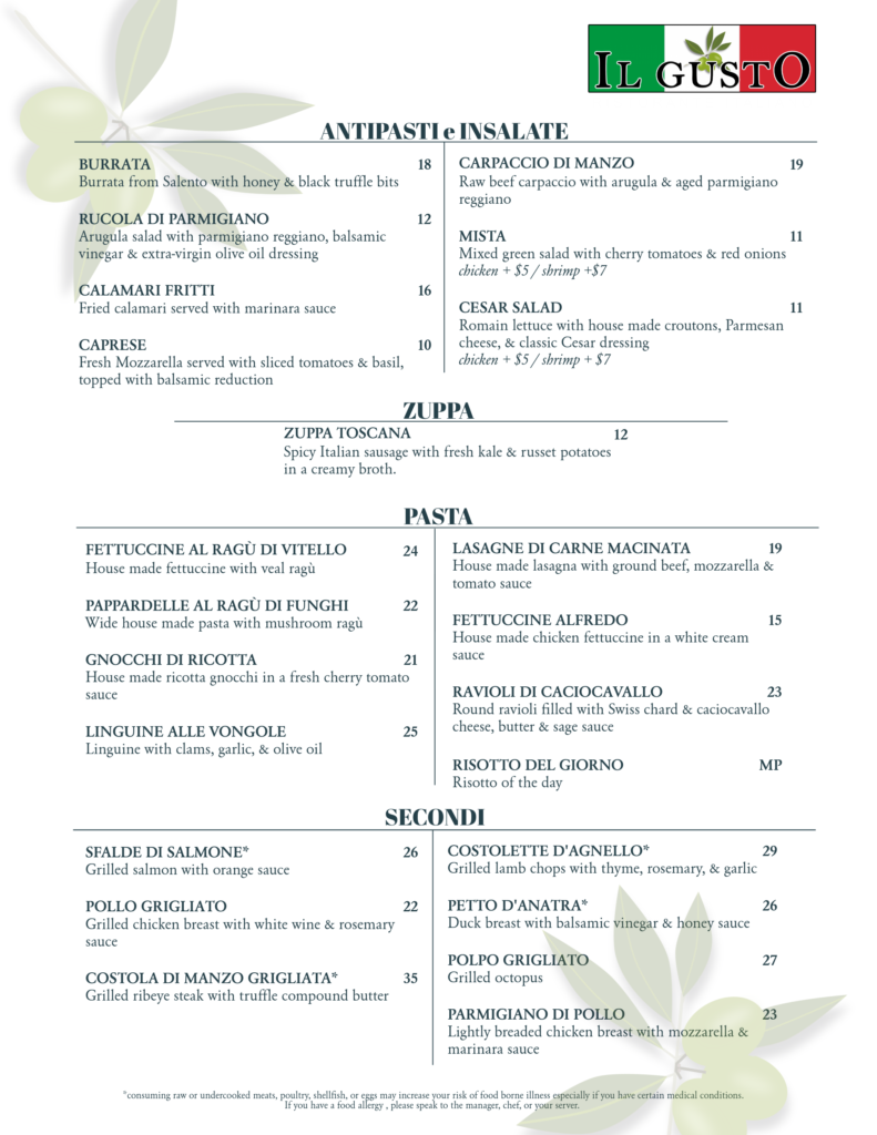 Menu – IL GUSTO RISTORANTE