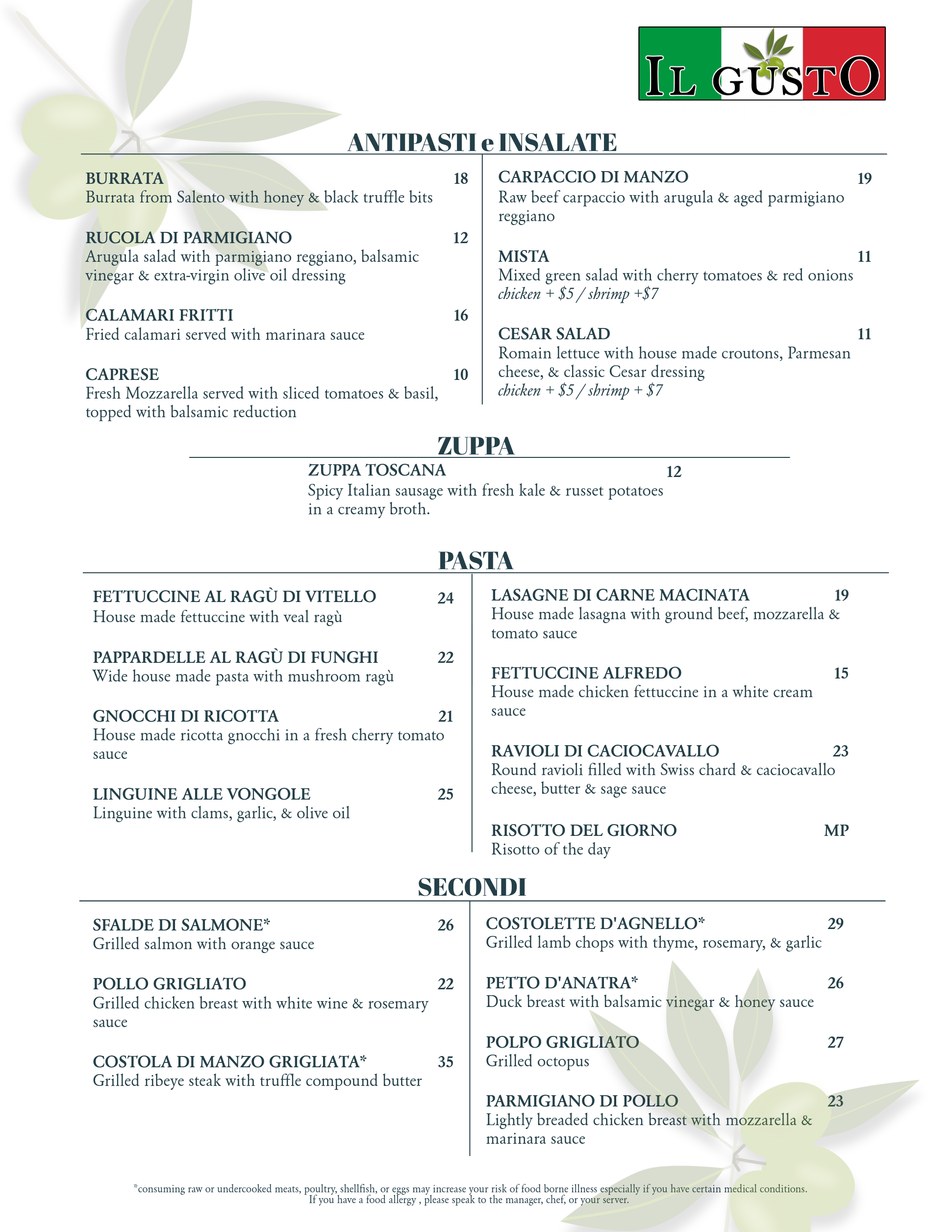 Menu – IL GUSTO RISTORANTE